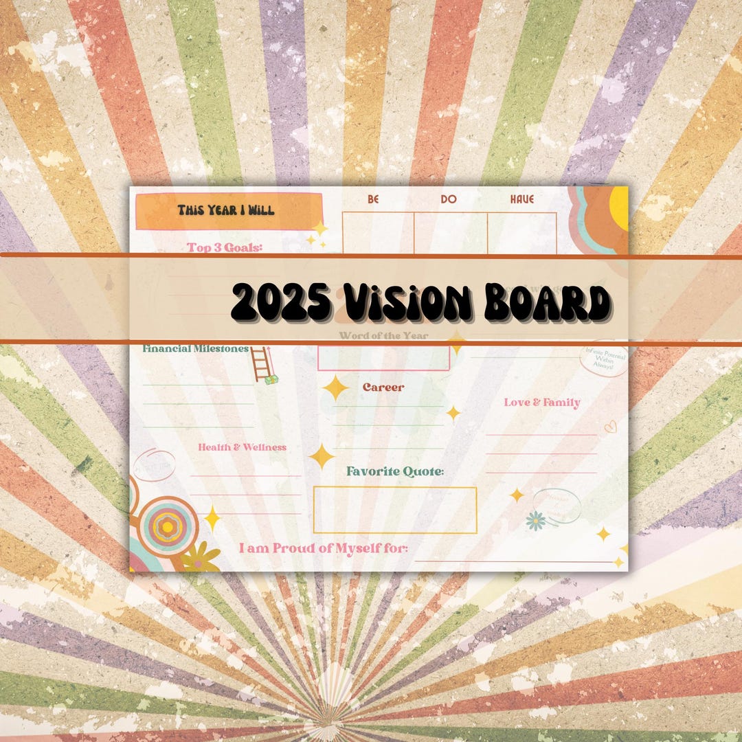Vision Board 2025 | Retro 70s Aesthetic | PRINTABLE | Goal Setting ...