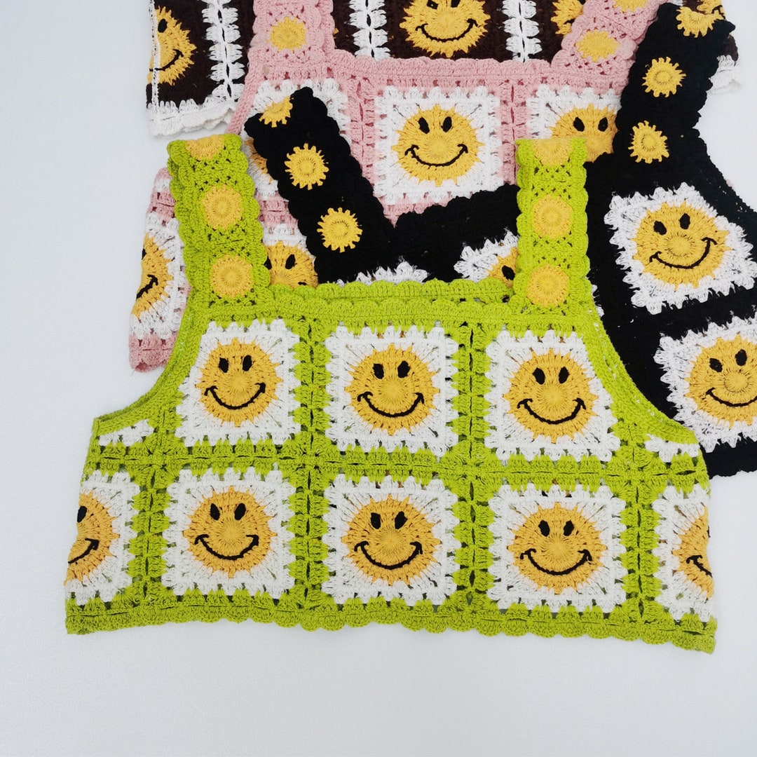 Smile Face Crop Top Granny Square Tank Top Granny Square - Etsy