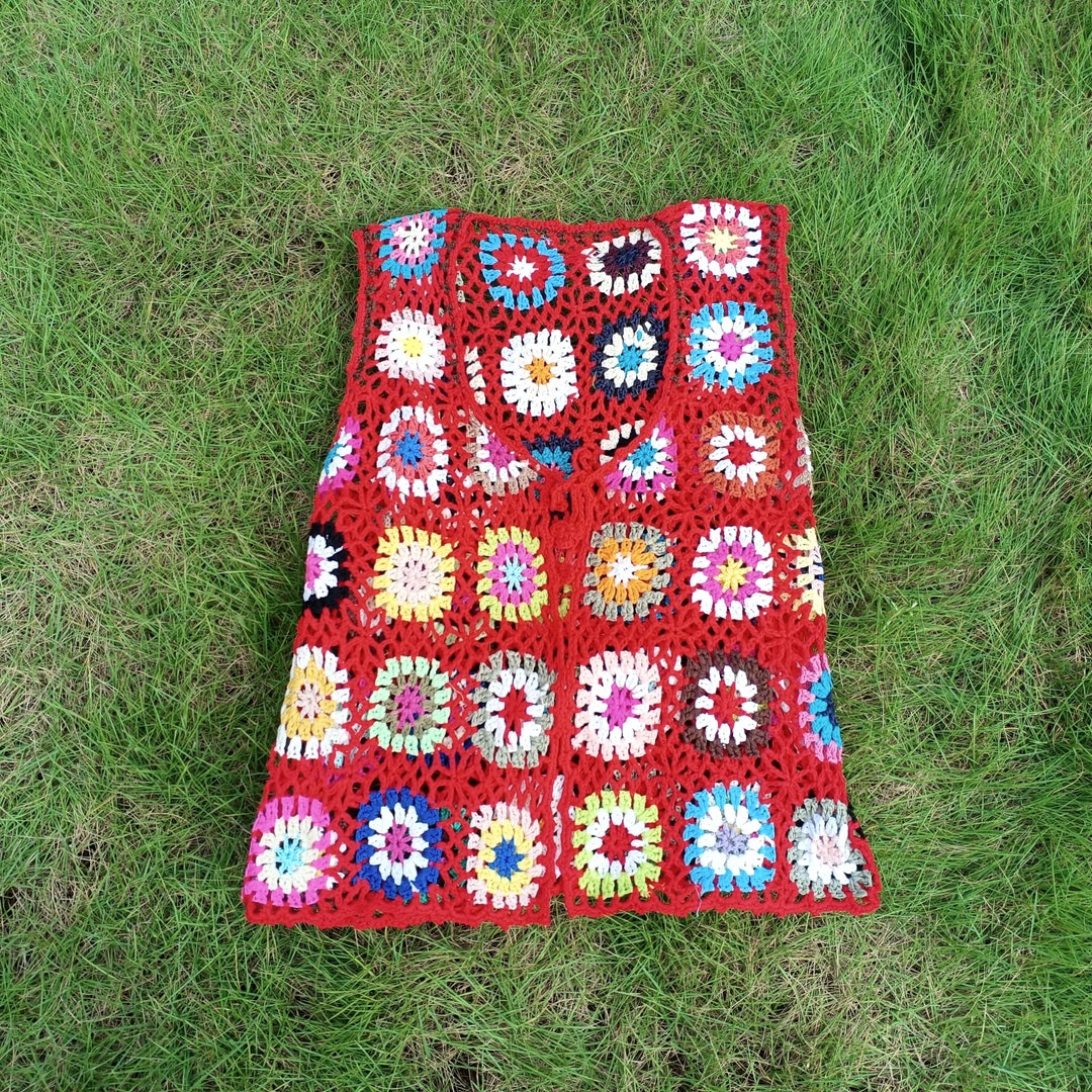 Red Granny Square Tank Top, Crochet Sleeveless Top, Handmade Crochet ...