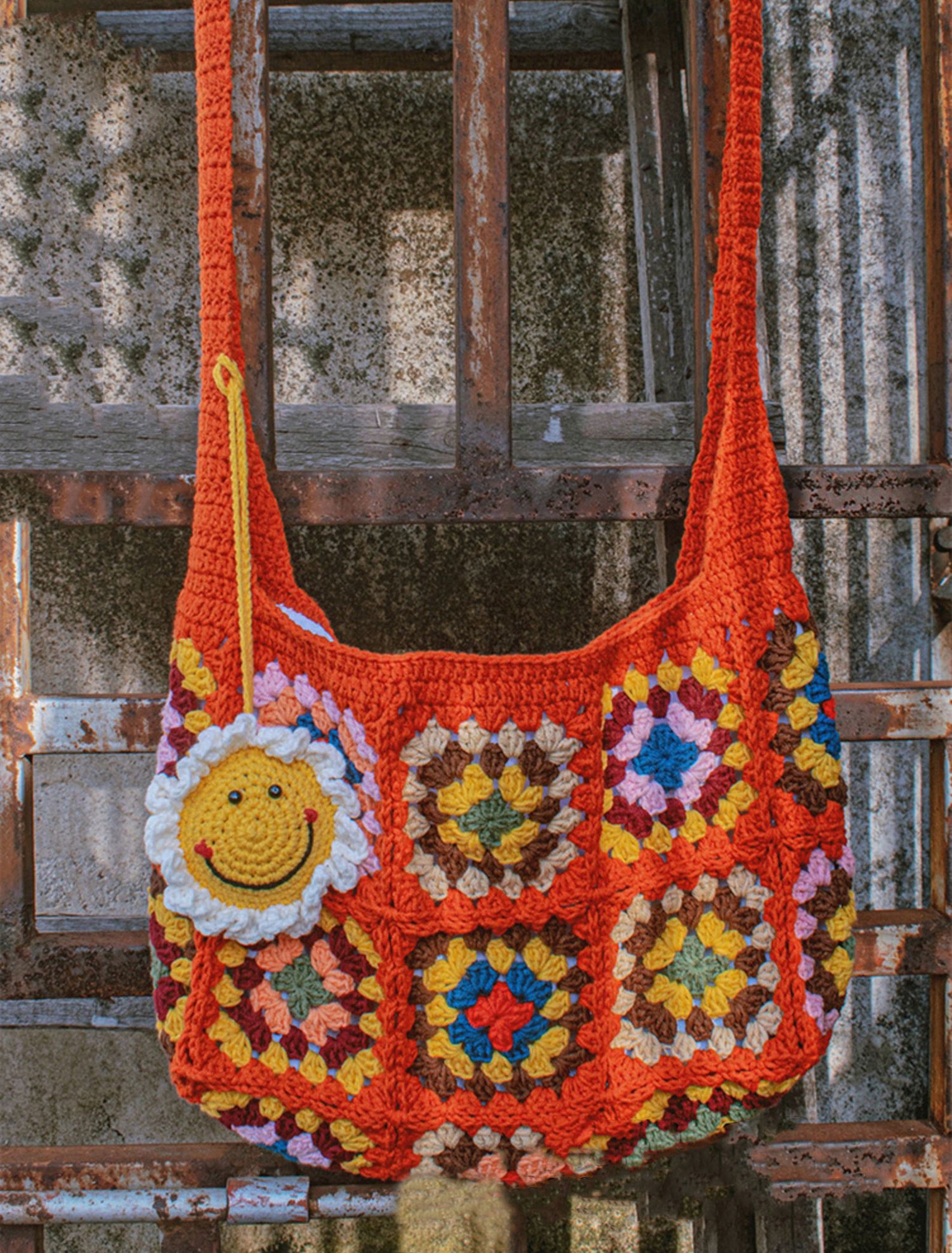 Granny Square Shoulder Bag Handmade Yard Tote Bag Crochet - Etsy