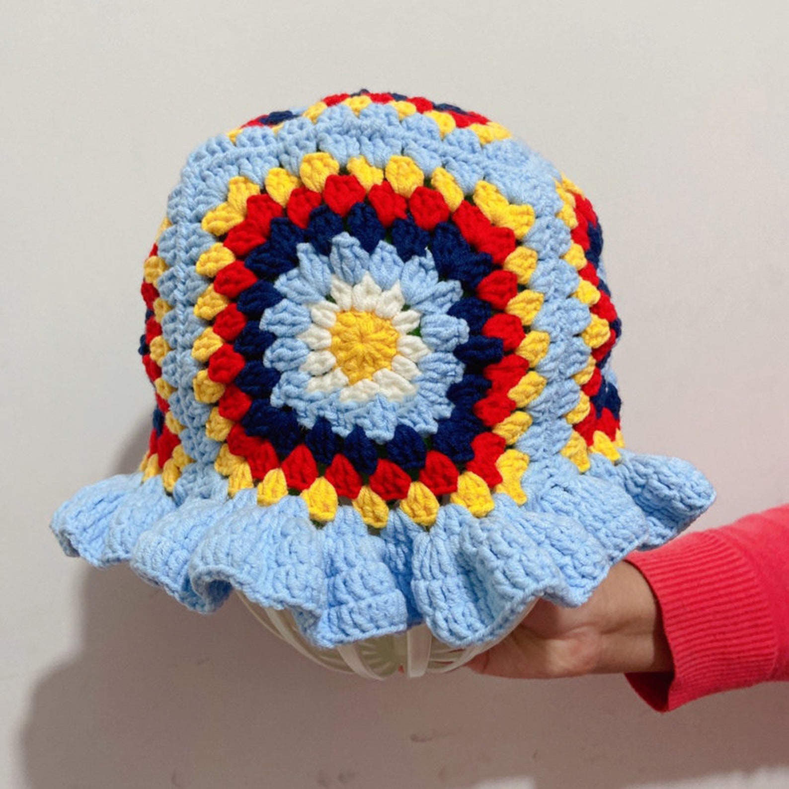 Blue Granny Square Hat Granny Square Crochet Bucket Hat - Etsy