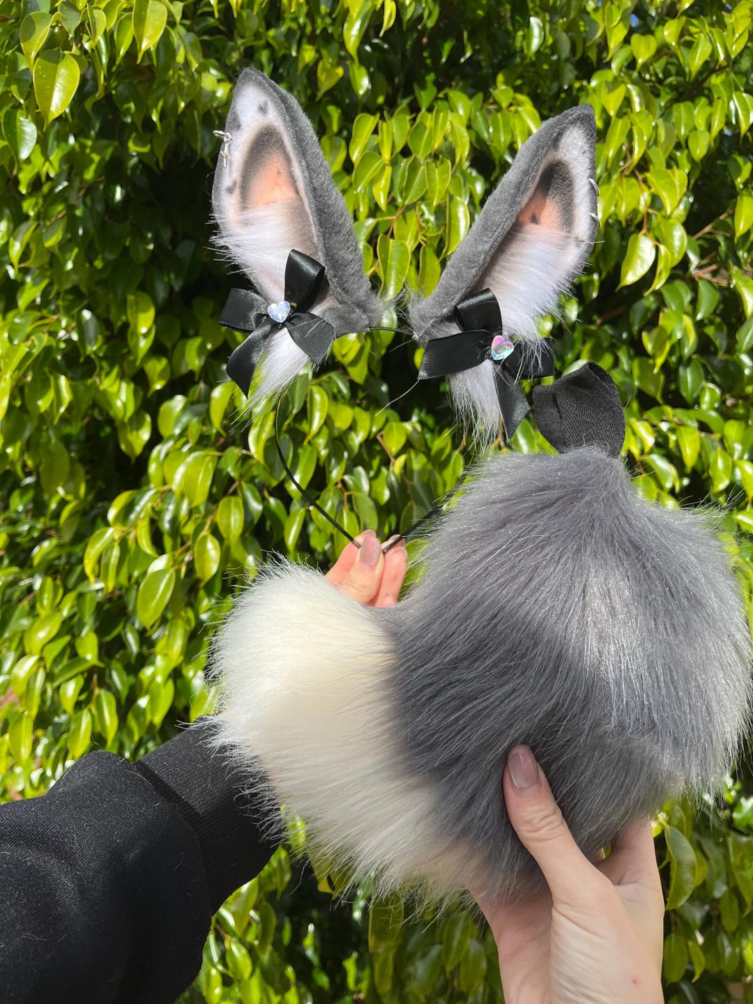 Gray Bunny Ears and Tail Set/bunny Ears Headband/bunny Tail - Etsy