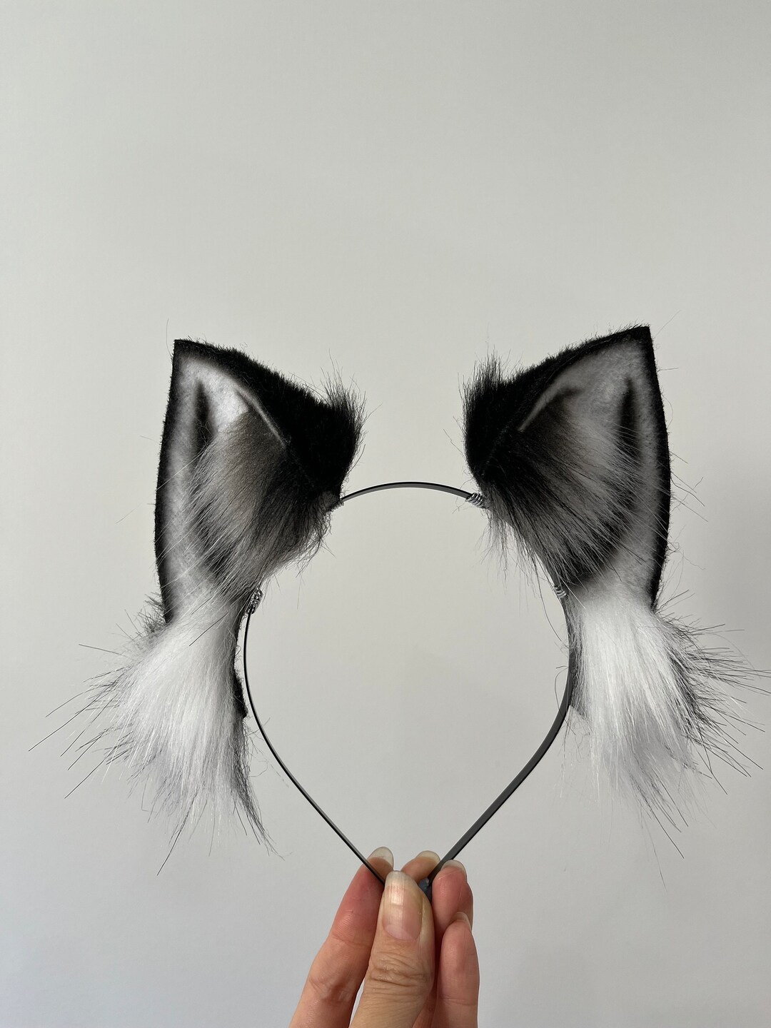 Large Black and White Fox/wolf Ears Headband/cosplay Cat Ears/costume ...