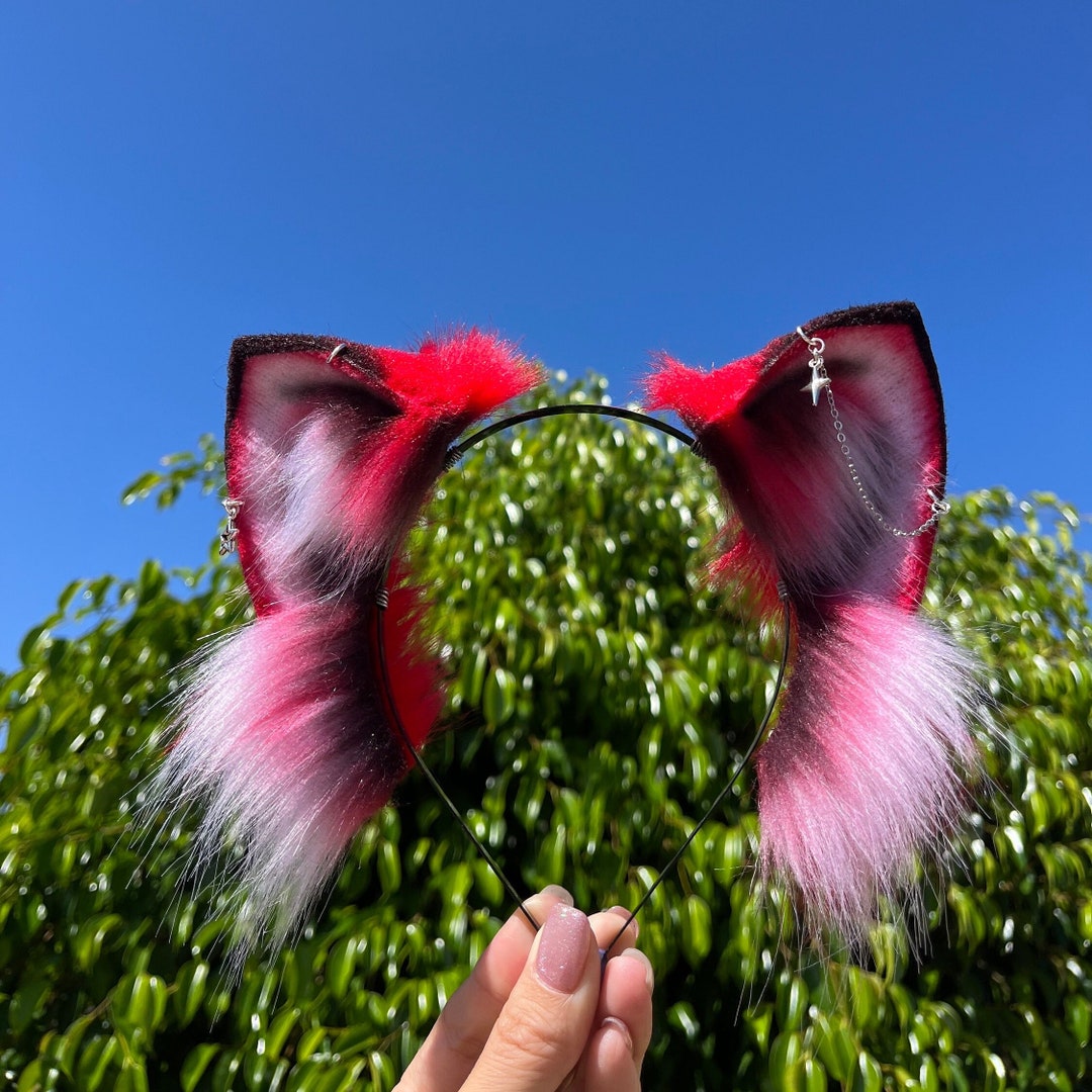 Red With Black Shading Kitty,cat,fox Ears Headband/kitty Ears/red Cat ...