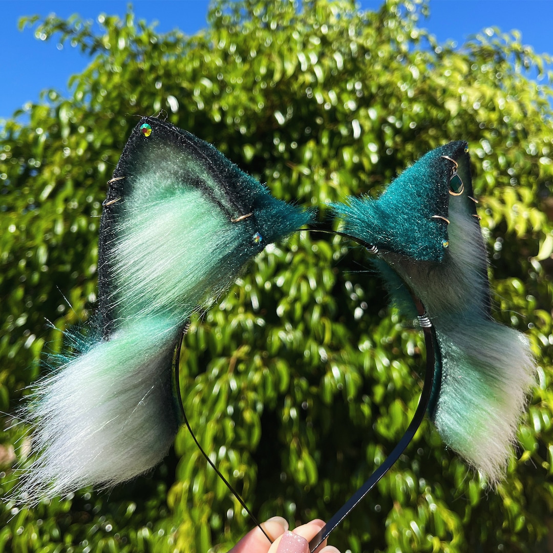 Elegant Emerald Green Kitten,cat,fox Ears Headband/kitty Ears/red Cat ...