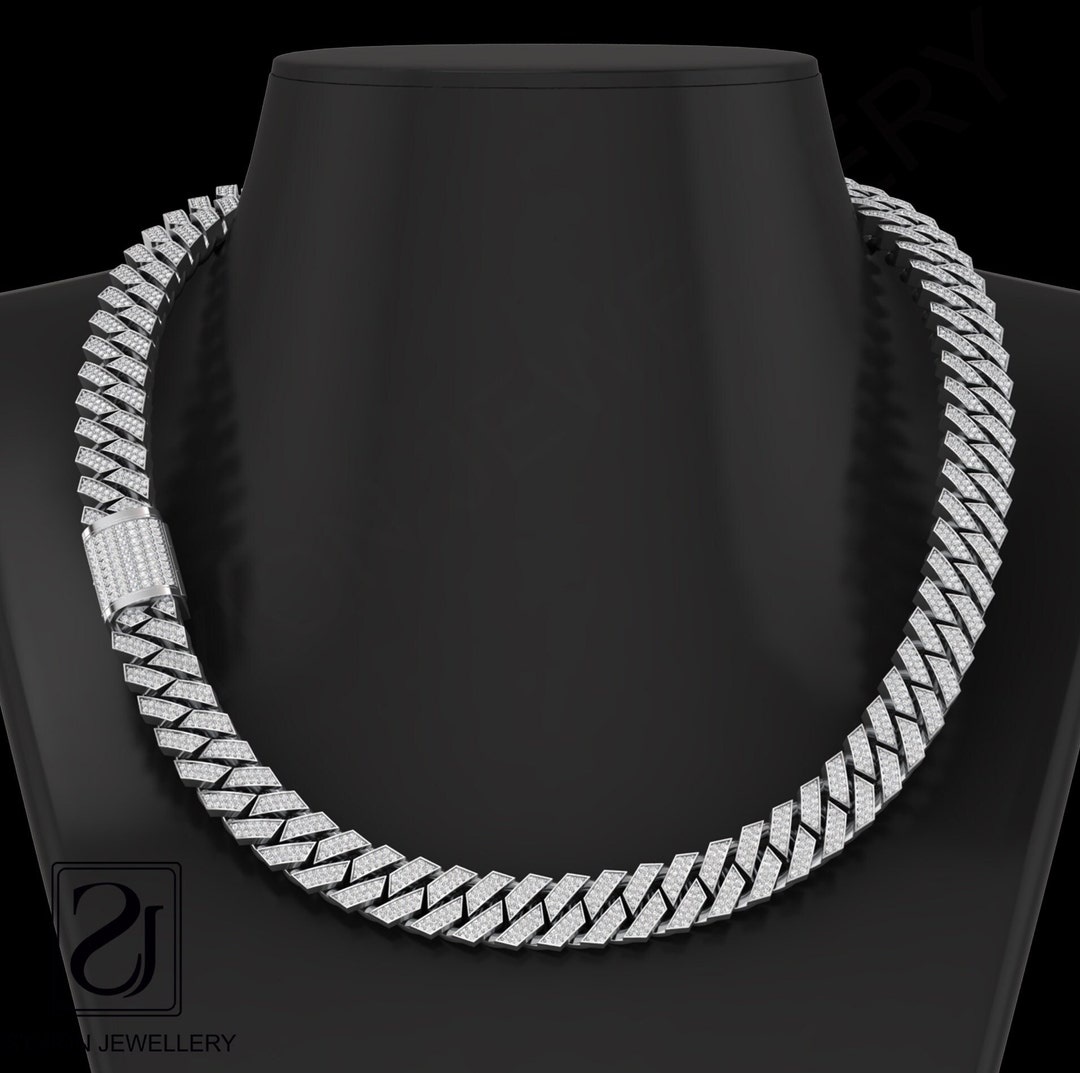 Curb Diamond Iced Out Cuban Chain 925 Sterling Silver Cuban Chain CZ ...