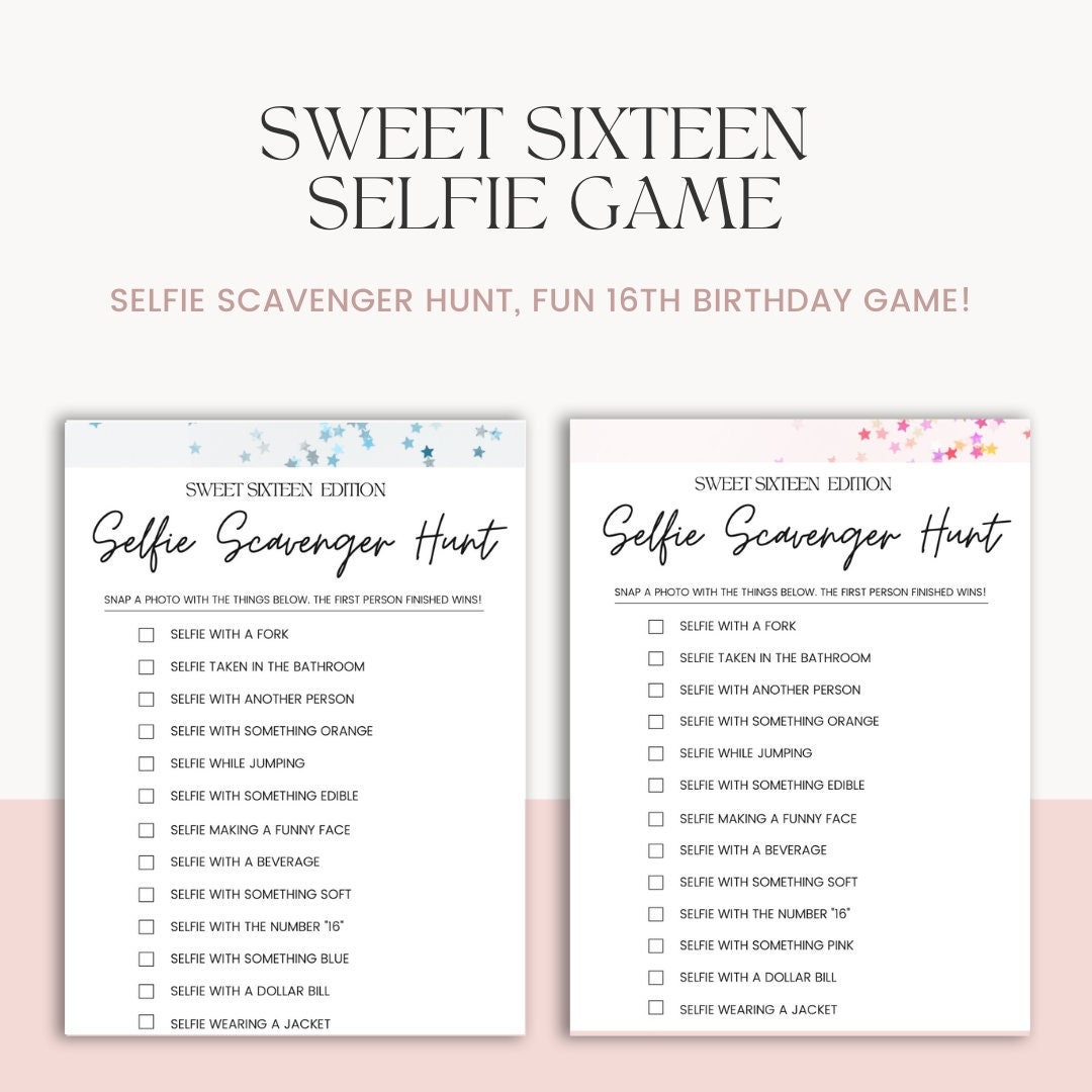 Selfie Scavenger Hunt, Fun 16th Birthday Games, Sixteenth Birthday ...
