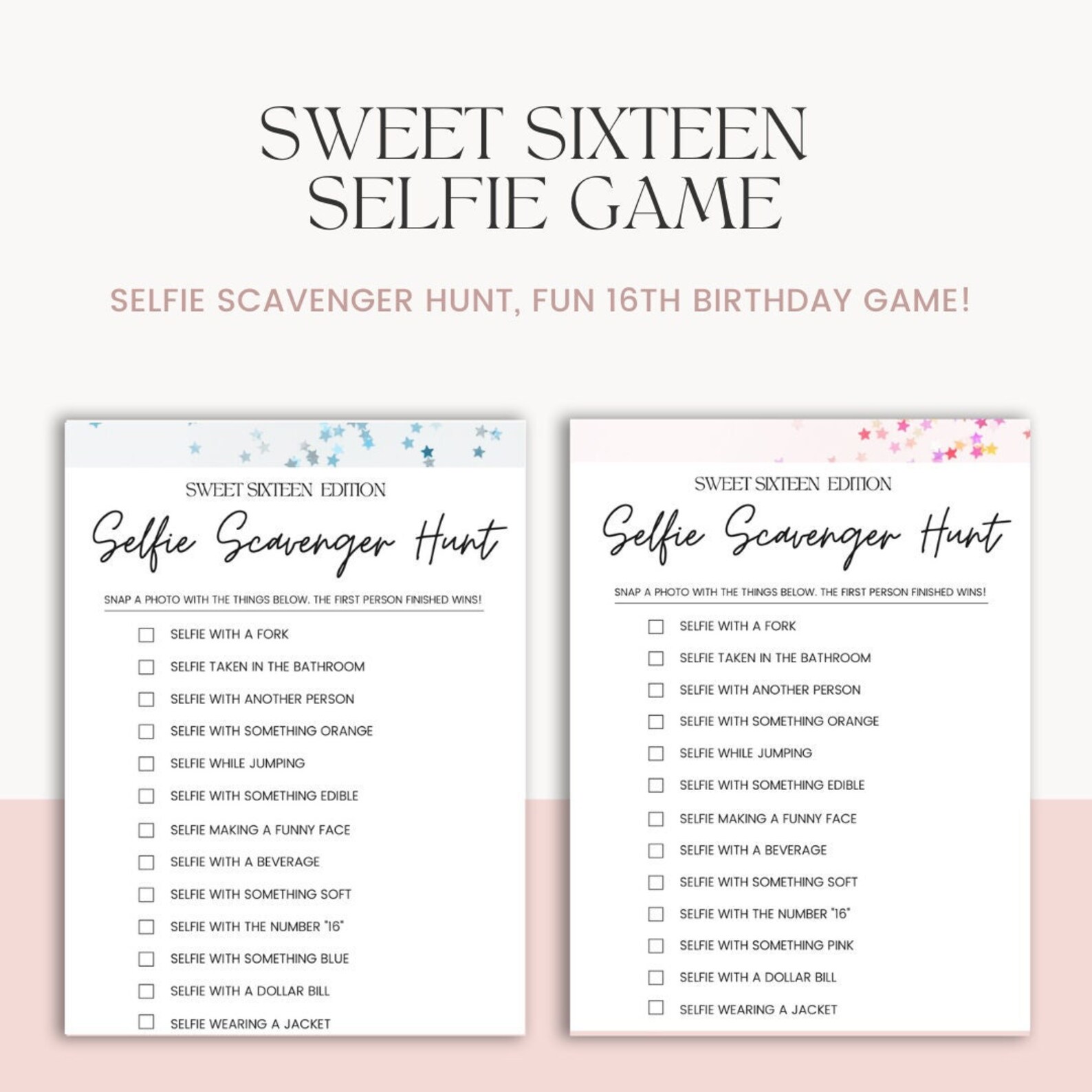 Selfie Scavenger Hunt, Fun 16th Birthday Games, Sixteenth Birthday ...