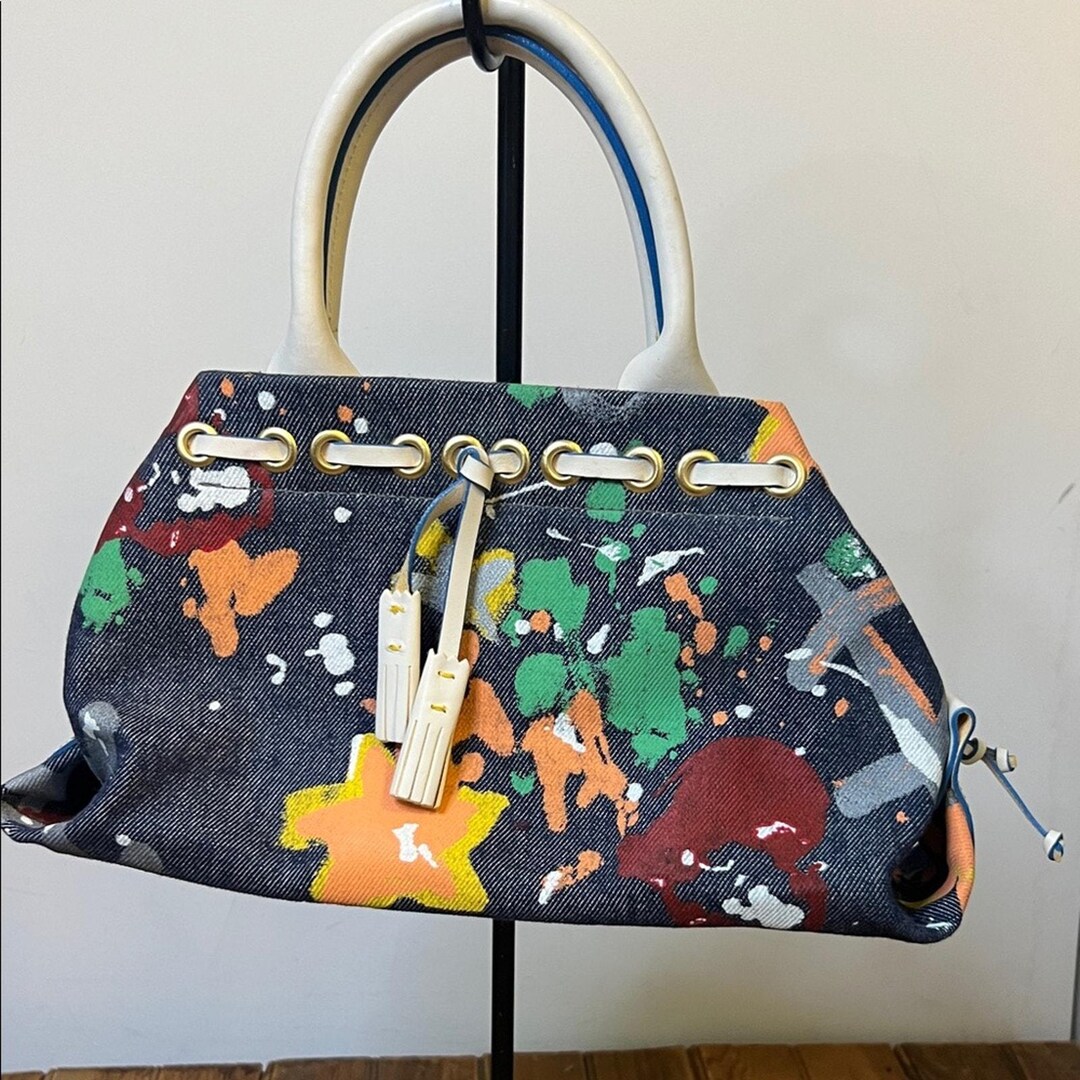 Vintage 90s Dooney & Bourke Denim Splash Painted Handbag Rare - Etsy