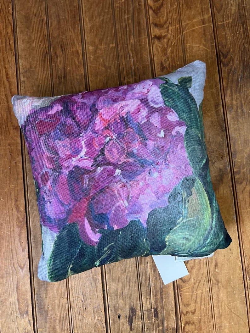 Exclusive Floral Hydrangea Throw Pillow Pink Purple Custom Unique From the Art of Laura Cafiso ...