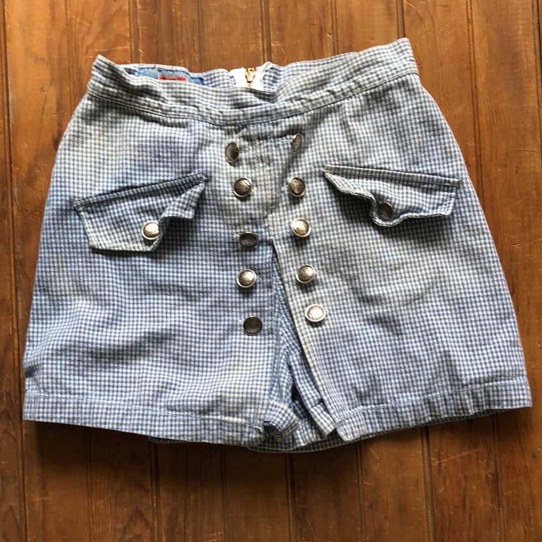 Vintage 90s Squeeze Skort Denim Check - Etsy