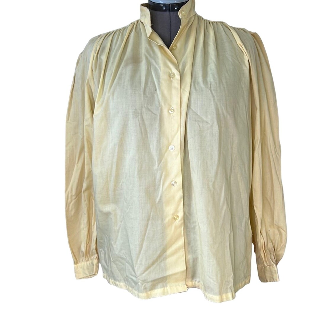 Womens Vintage 1970s 80s Margo Starr Yellow Long Sleeve Blouse Size ...