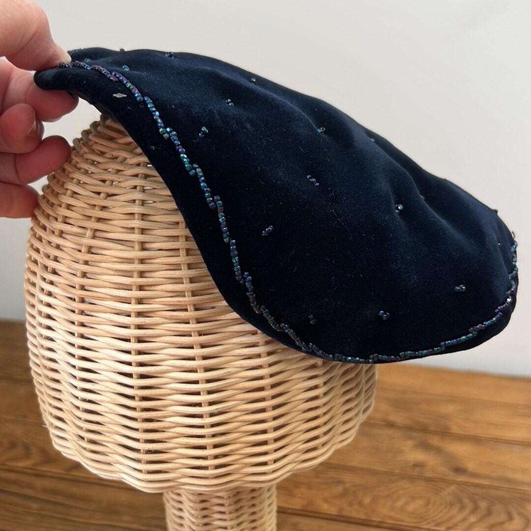 Vintage 1940s Blue Velvet Beaded Womens Fascinator Hat - Etsy