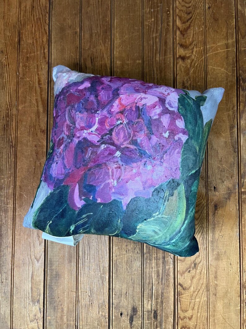Exclusive Floral Hydrangea Throw Pillow Pink Purple Custom Unique From the Art of Laura Cafiso ...