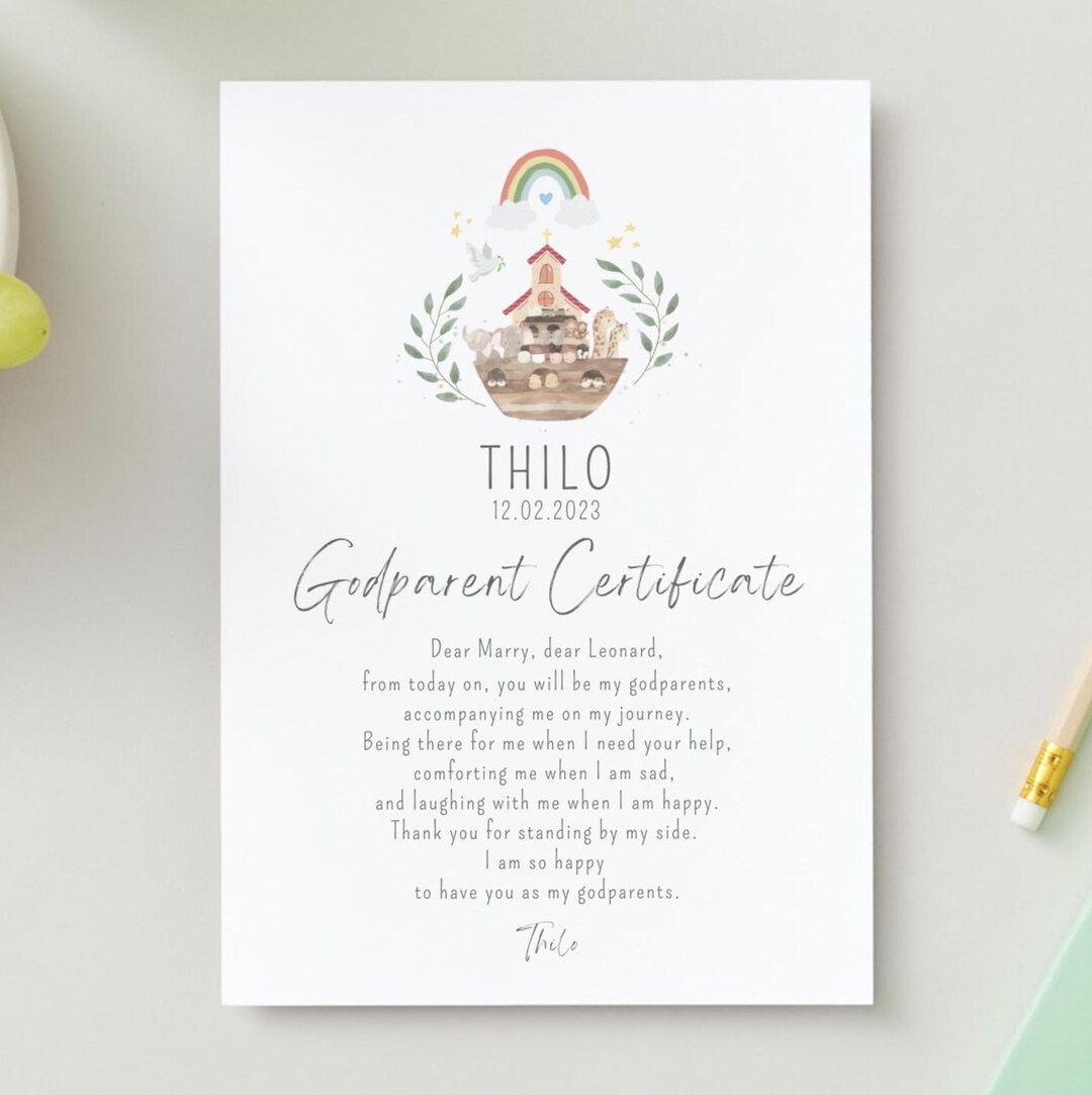 Godparent Certificate – Noah’s Ark – Baptism - Etsy