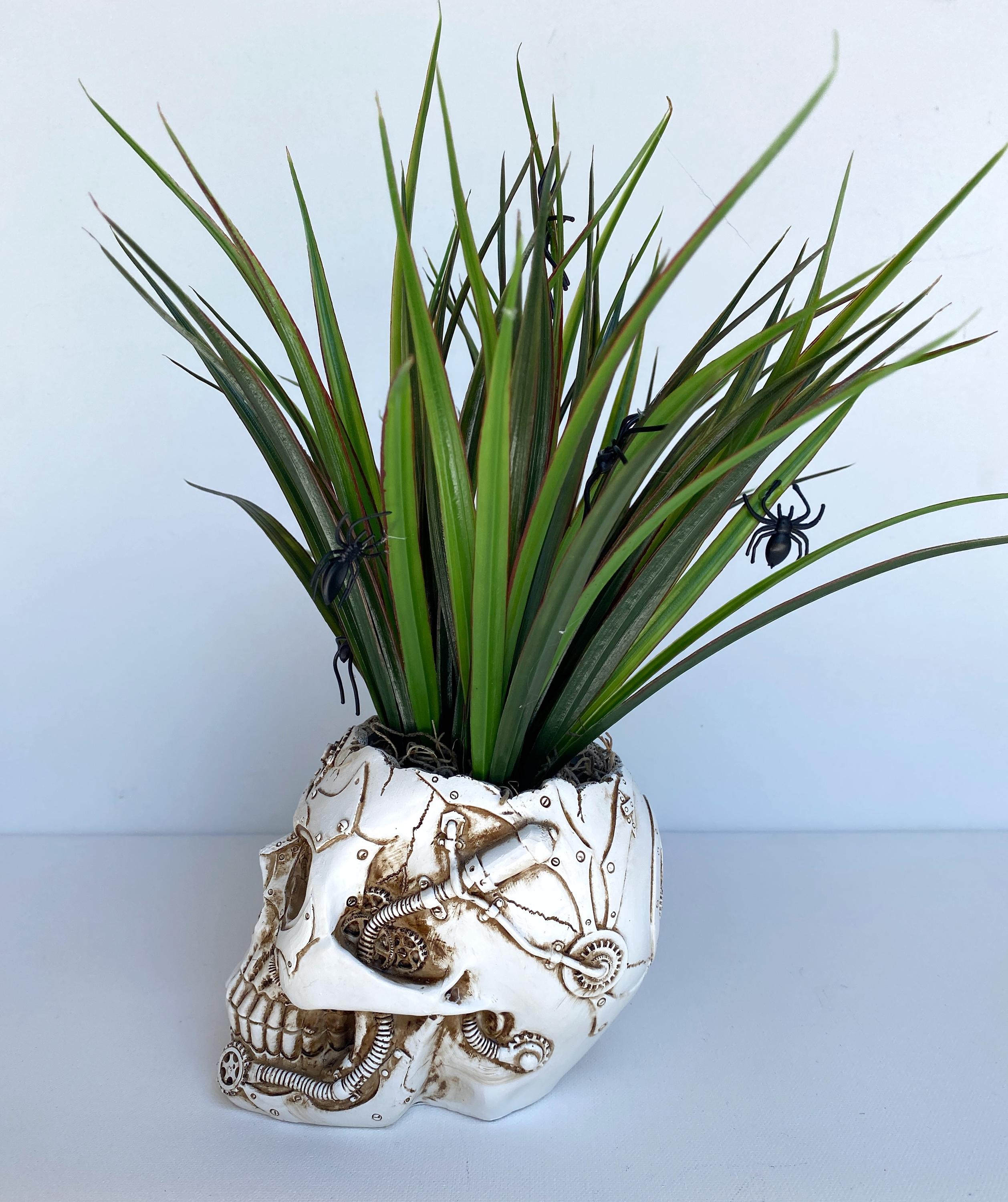 Skull Decor Plant With Spiders, Skeleton Planter With Faux Plant ...