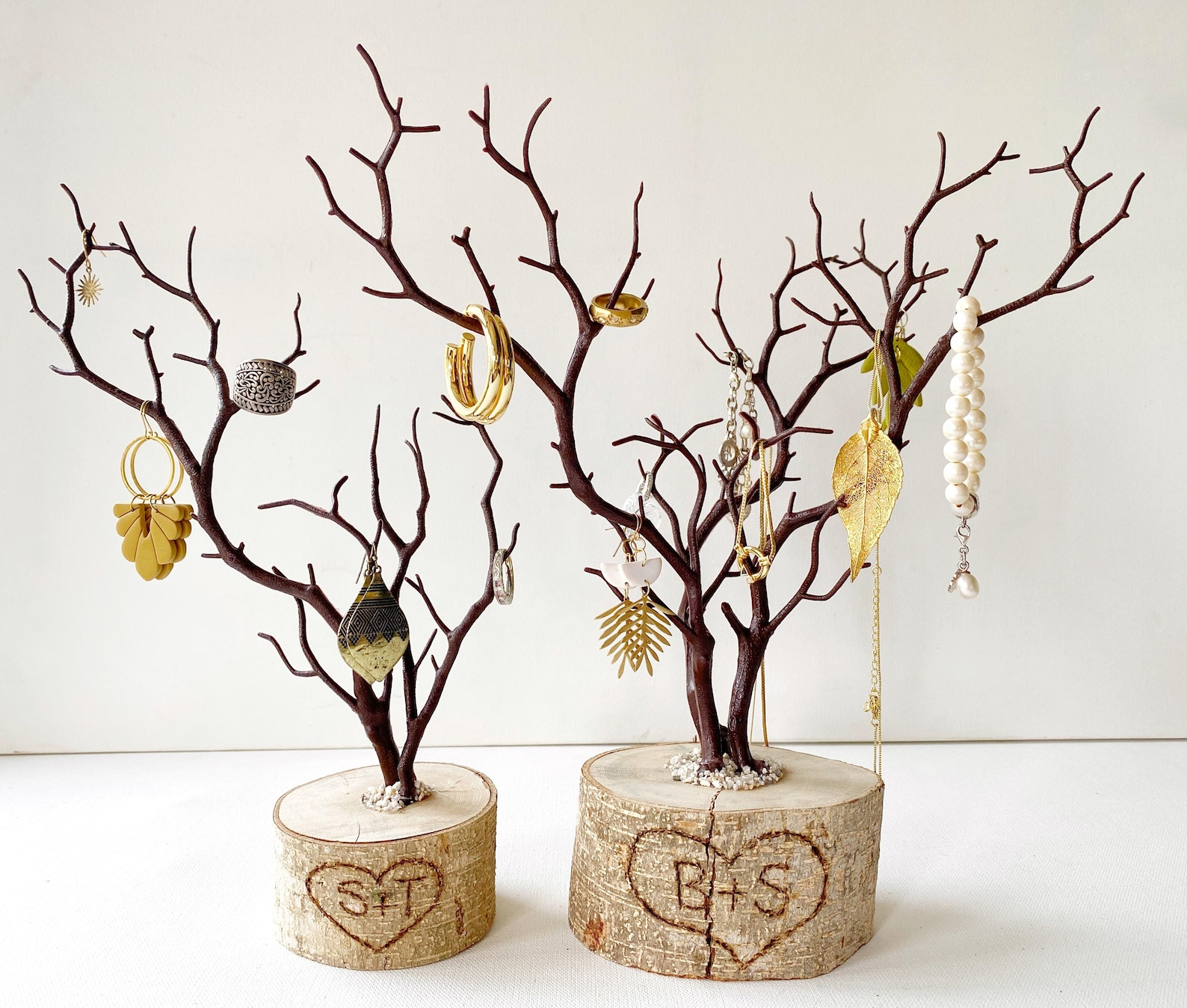 Custom Jewelry Tree – Carved Heart Gift | Handmade Wood & Resin Tree ...