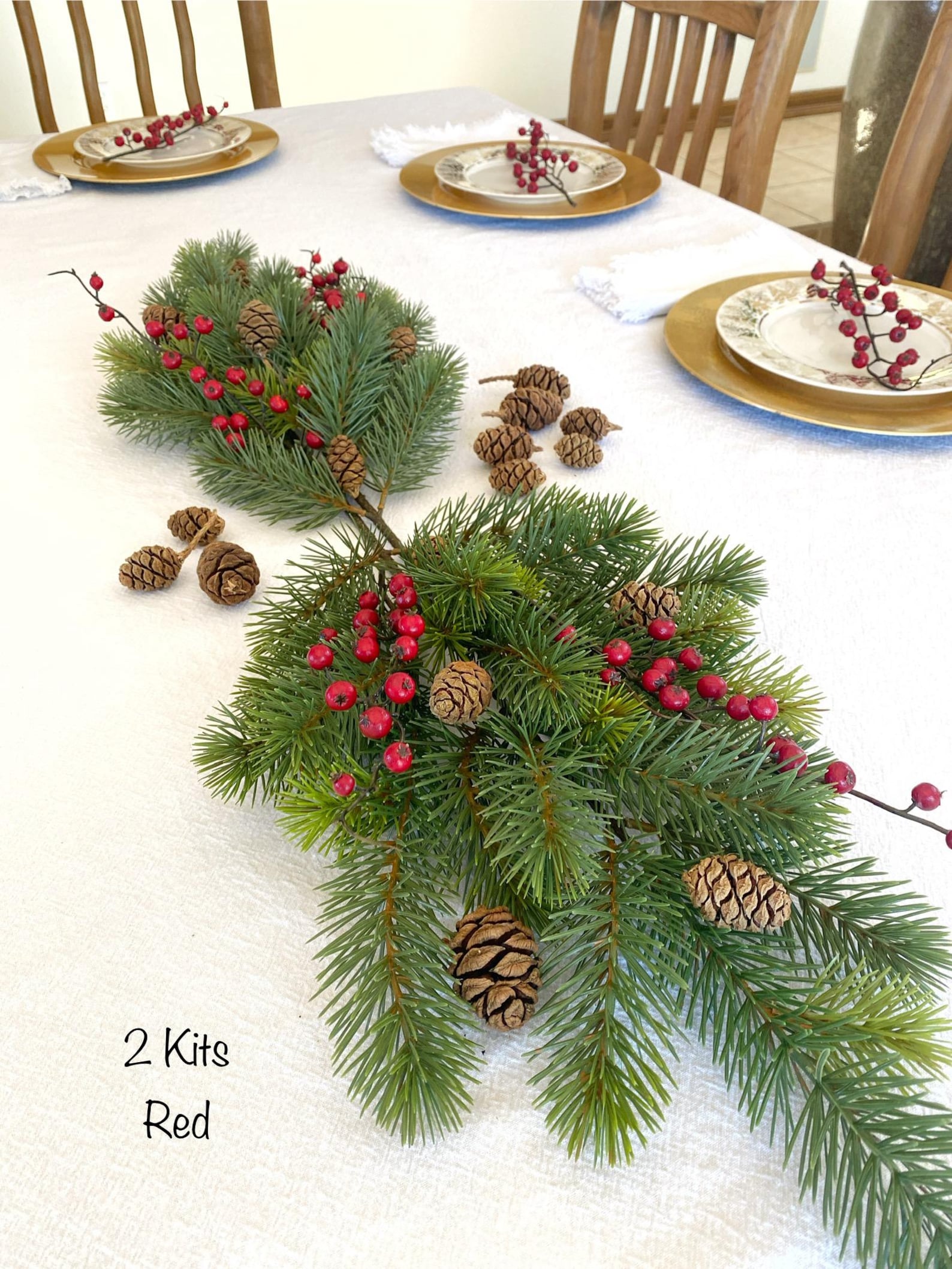 Christmas Table Decor Kit With Red, White or Gold Berries - Holiday ...