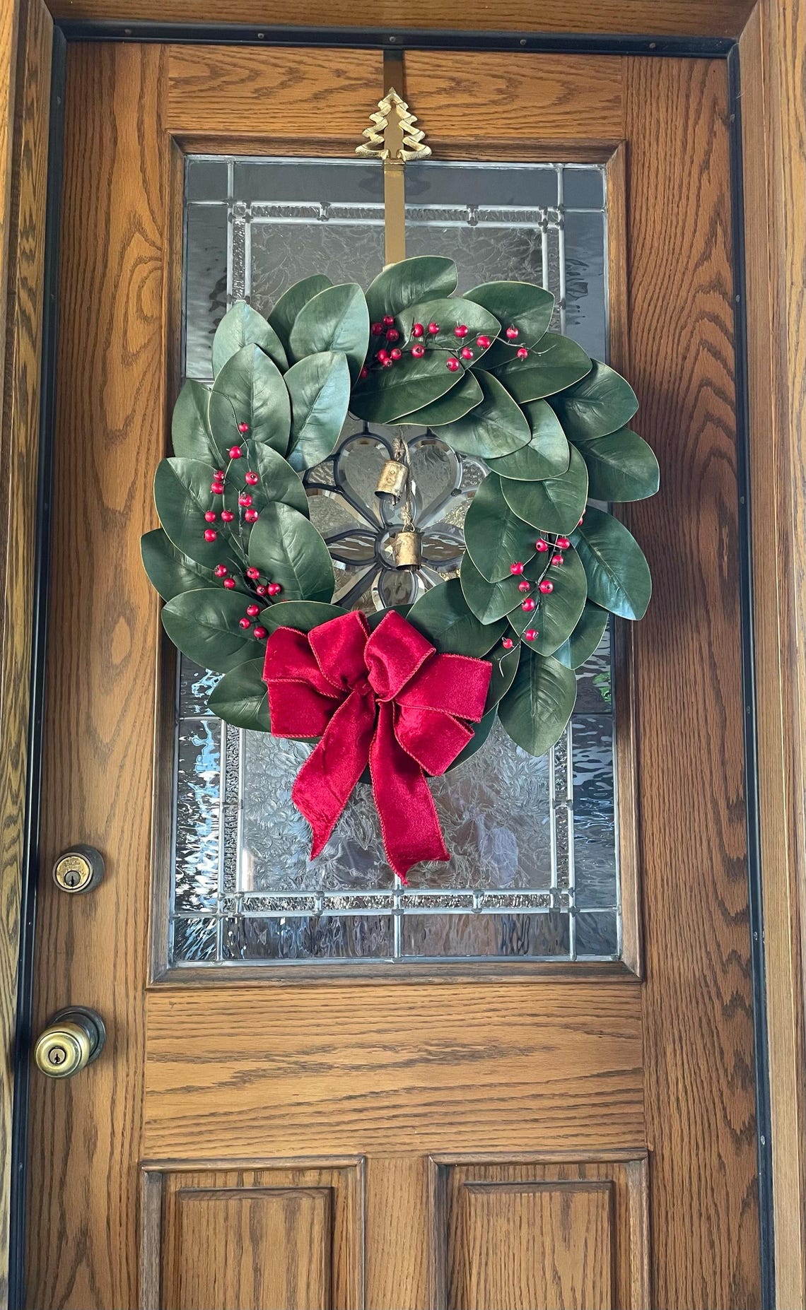 Christmas Magnolia Wreath Double Door - Artificial - Classic Front Door ...