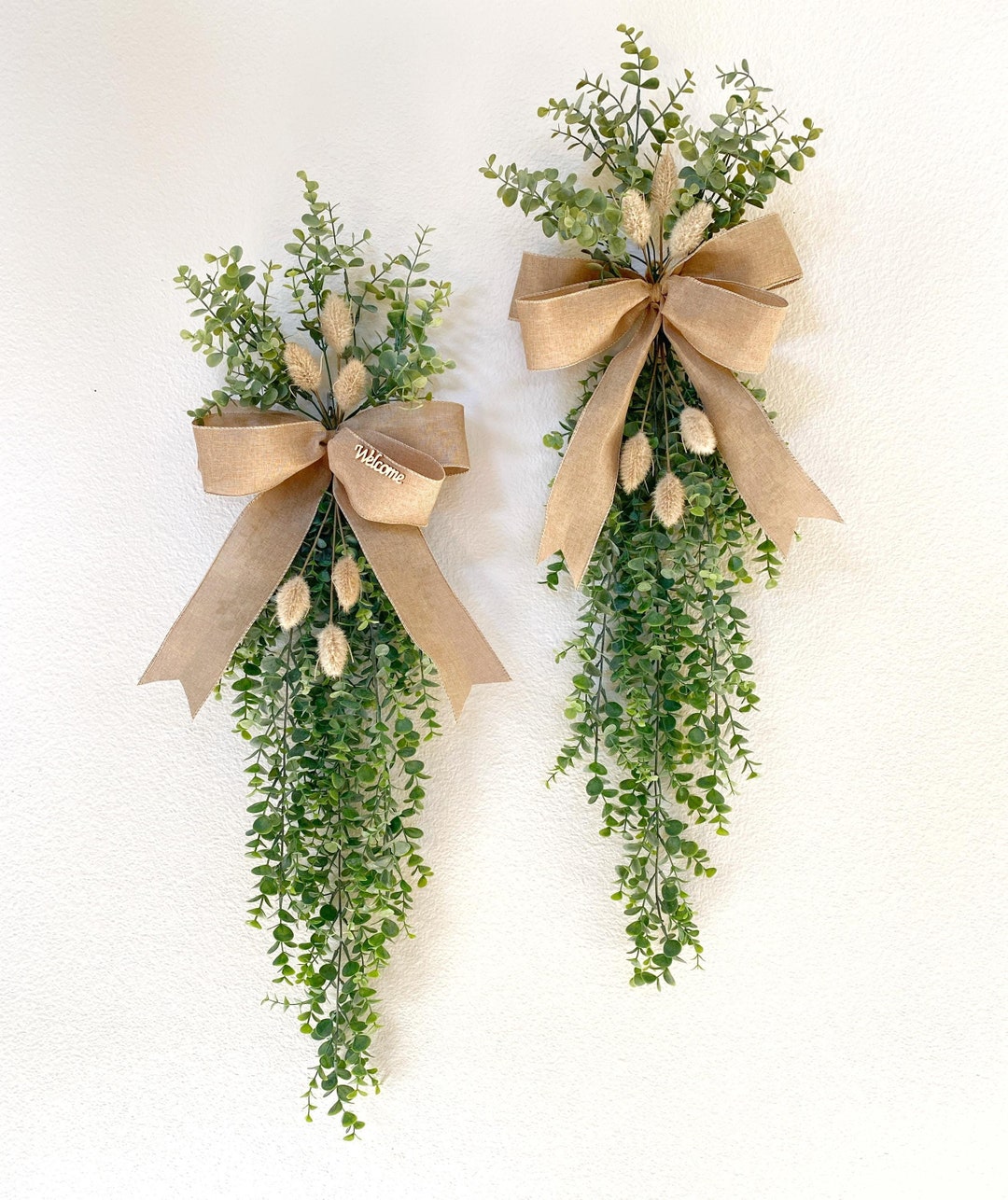 Fall Eucalyptus Door Swag With Bunny Tails FAUX Front Door or Wall Swag ...