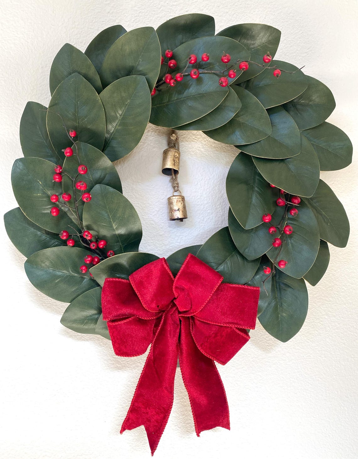 Christmas Magnolia Wreath Double Door - Artificial - Classic Front Door ...