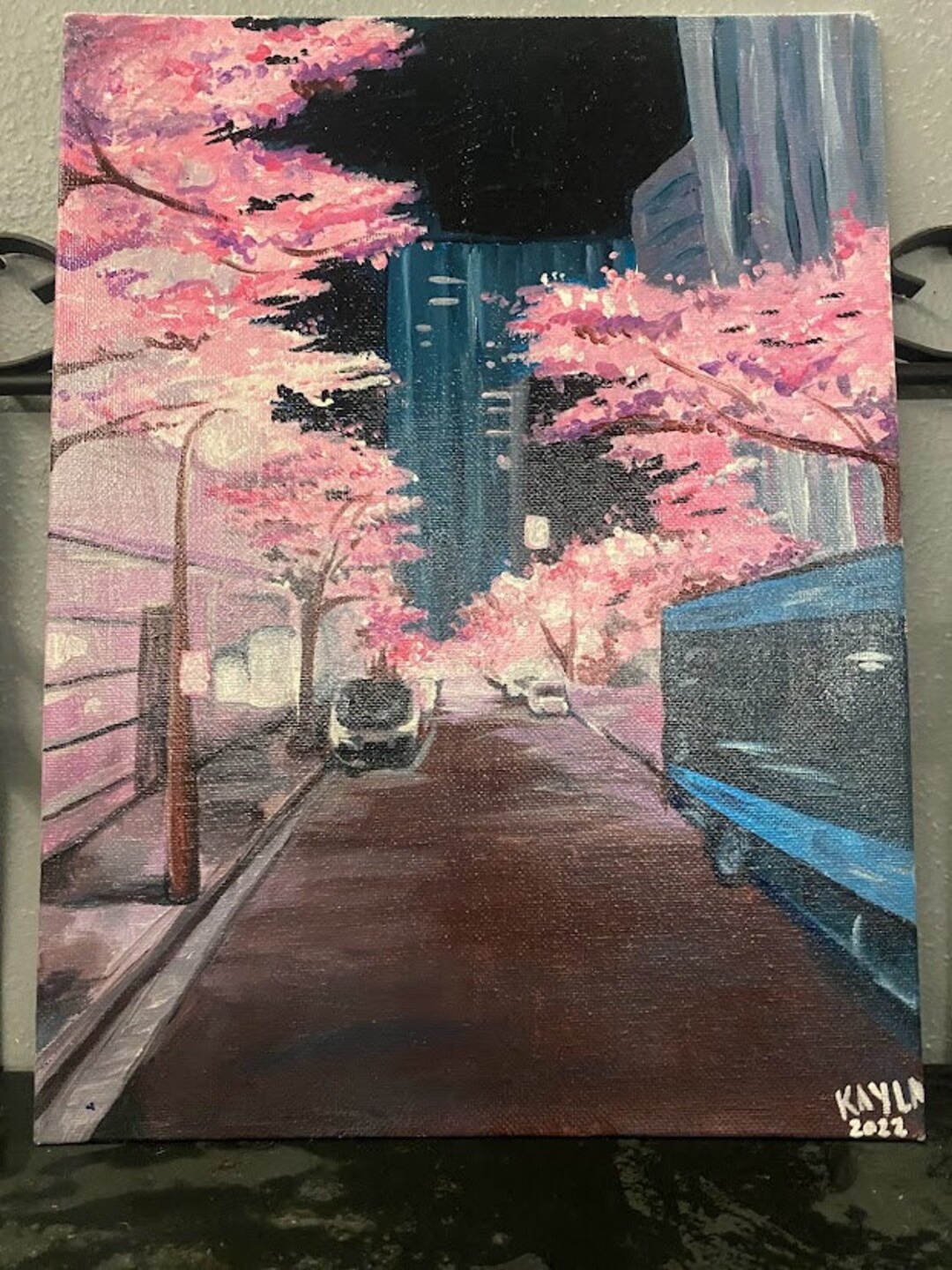 Cherry Tree Street View Landscape Acrylic Painting - Etsy