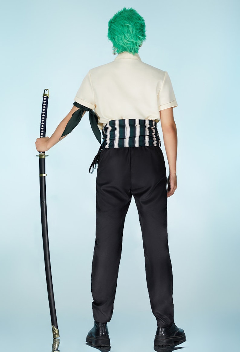 OP Zoro Cosplay Costume White Top Black Pants With Belt Earrings, Anime ...