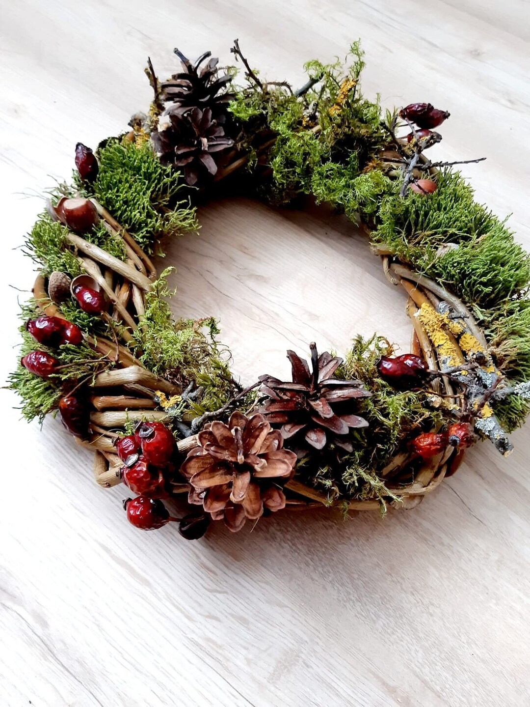 Willow Wreath Decorated With Cones and Moss. Decoration for the House ...