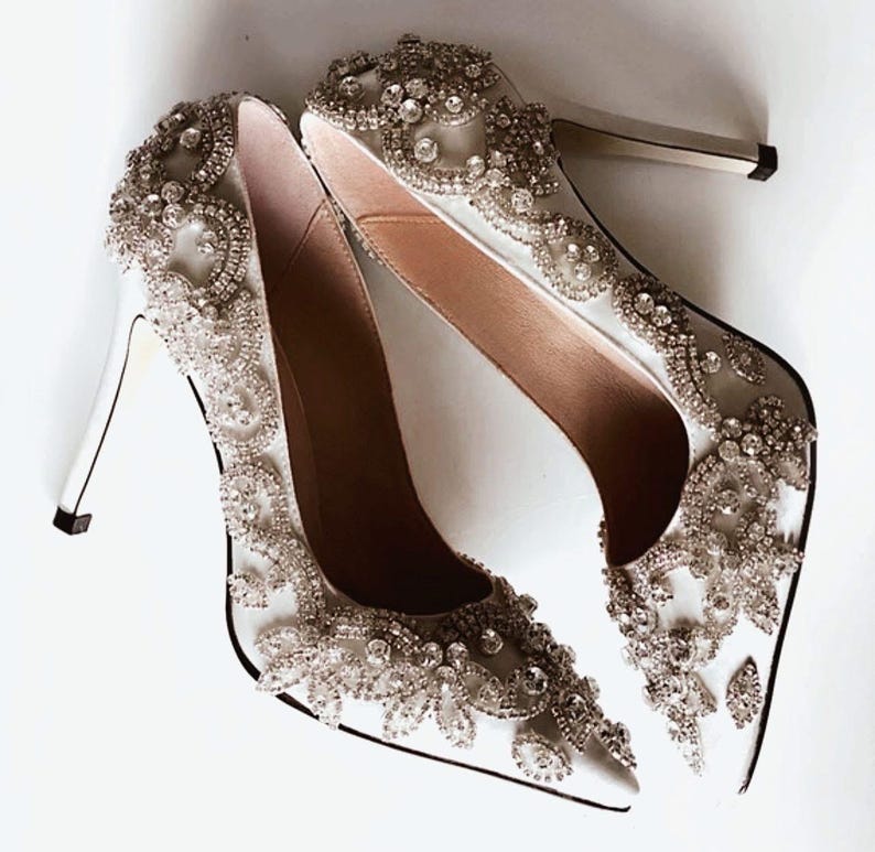 Ivory Bridal Heels With Crystals | Elegant Wedding Pumps – Low, Mid ...