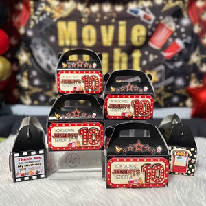 Movie Night Candy Boxes, Gable Boxes, Party Favor Boxes, Cinema Theme ...