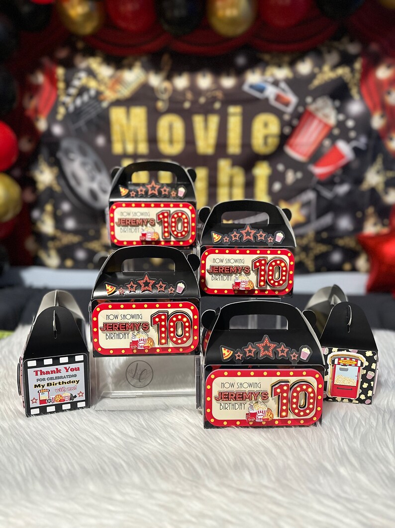 Movie Night Candy Boxes, Gable Boxes, Party Favor Boxes, Cinema Theme ...