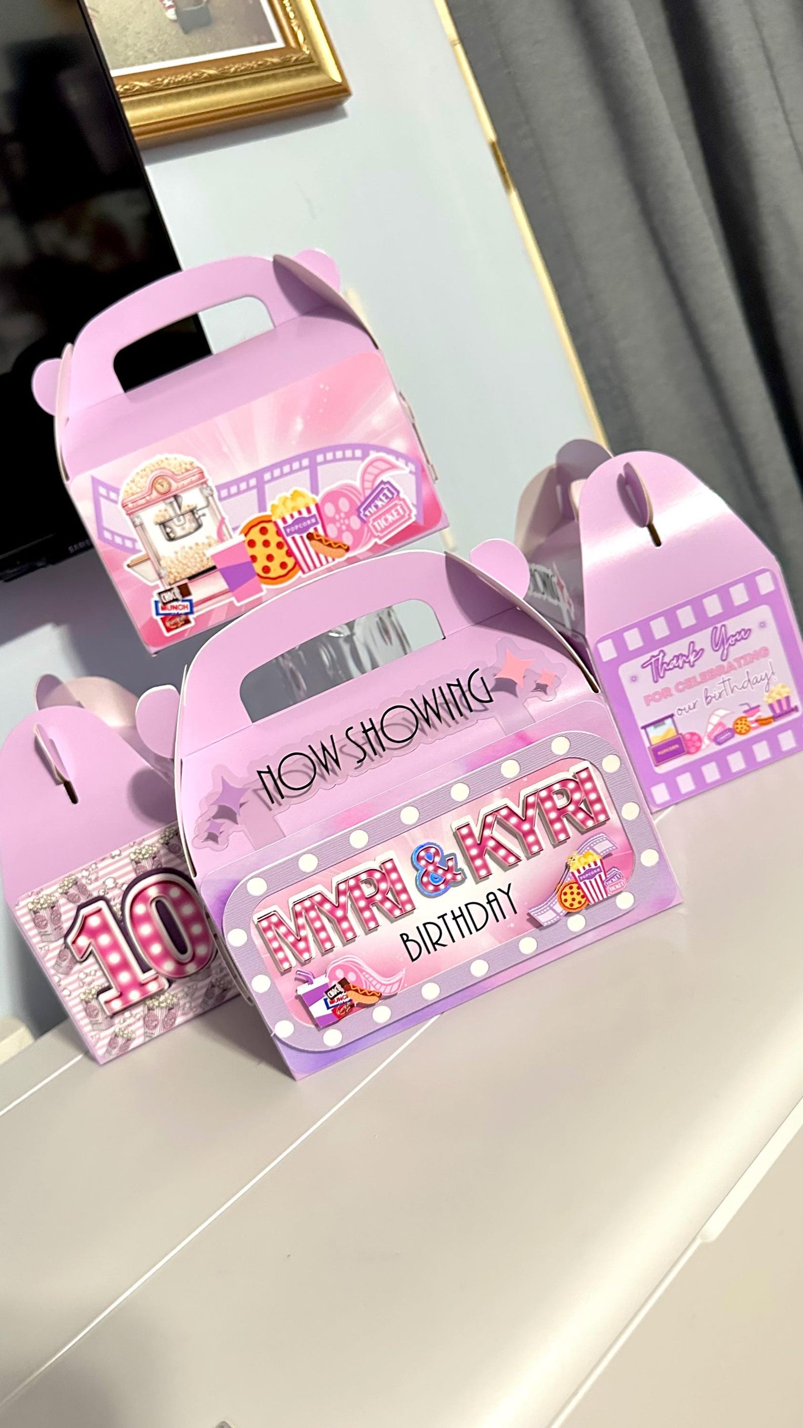 Pink and Purple Movie Night Candy Boxes, Gable Boxes, Party Favor Boxes ...