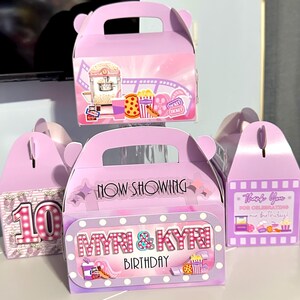 Pink and Purple Movie Night Candy Boxes, Gable Boxes, Party Favor Boxes ...