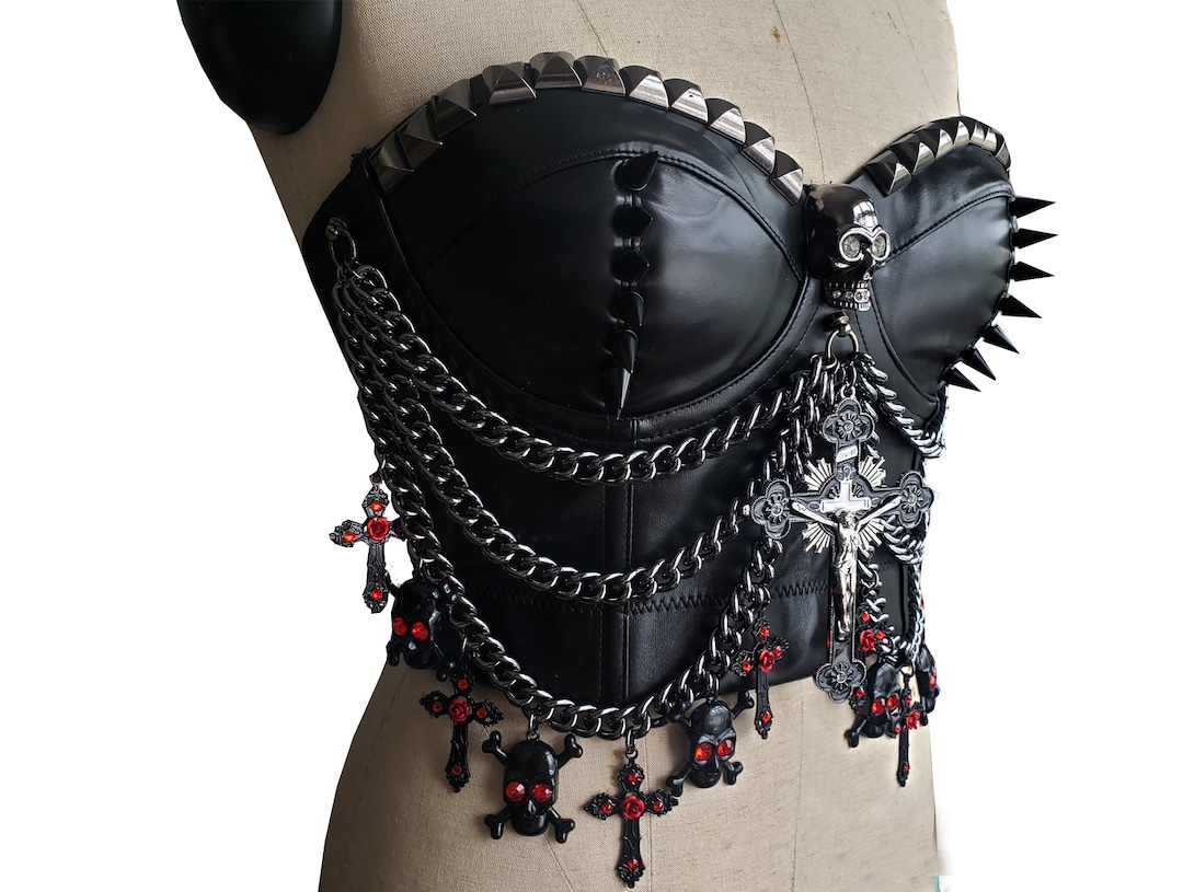 Plus Size Corset,halloween Costumes,gothic Spiked Skull Leather Bustier ...