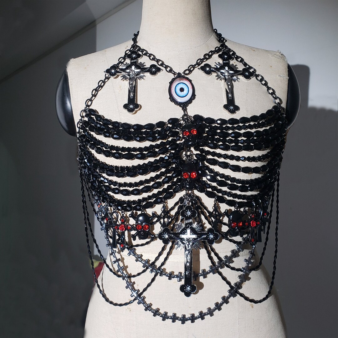 Black Bead Bralette: Gothic Crystal Beaded Bra Top, Burning Man Costume ...