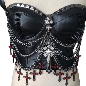 Plus Size Corset,halloween Costumes,gothic Spiked Skull Leather Bustier ...