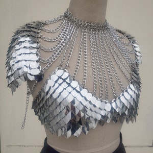 Mirror Silver Scalemail Chainmail Harness Shoulder Pauldrons Pieces ...