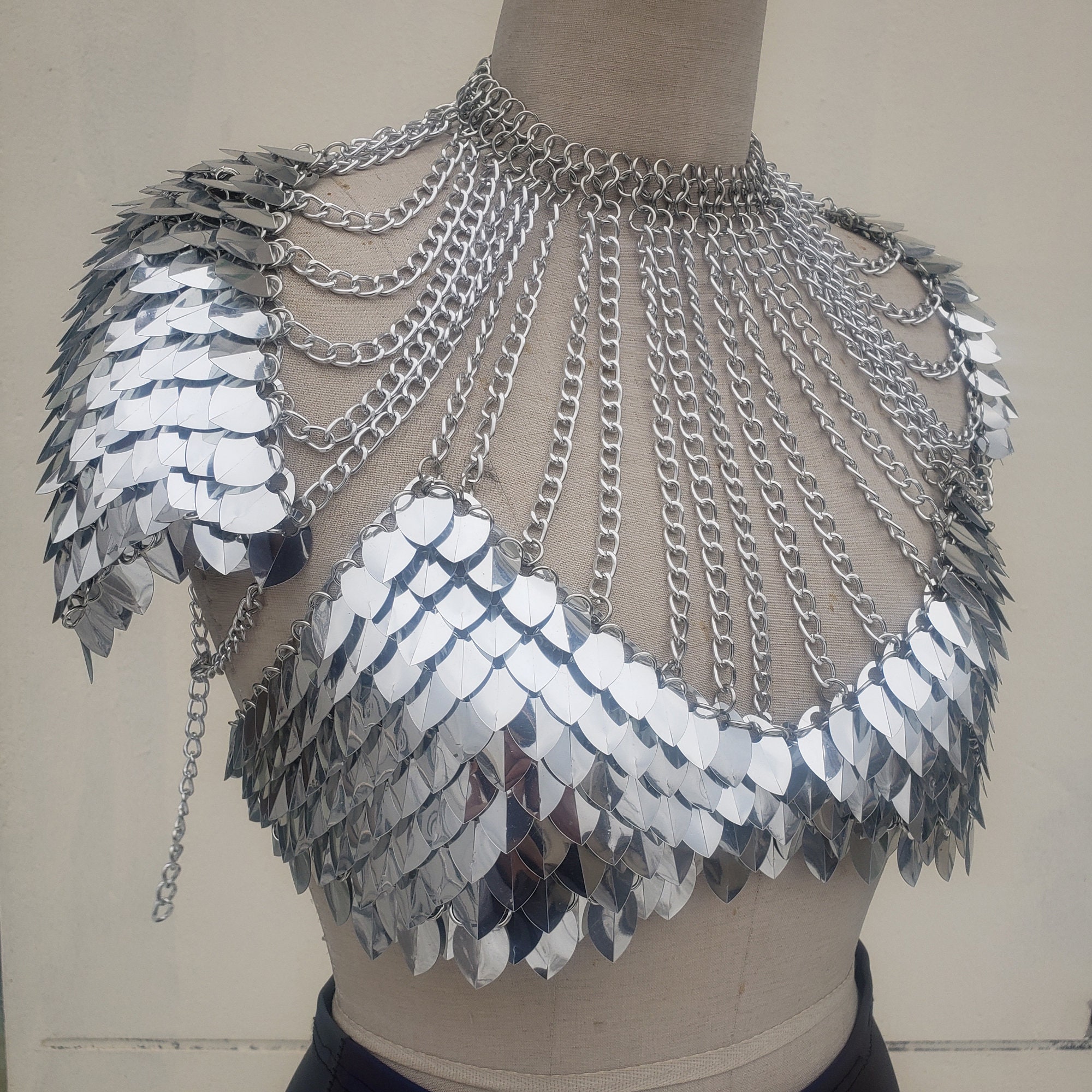 Mirror Silver Scalemail Chainmail Harness Shoulder Pauldrons Pieces ...