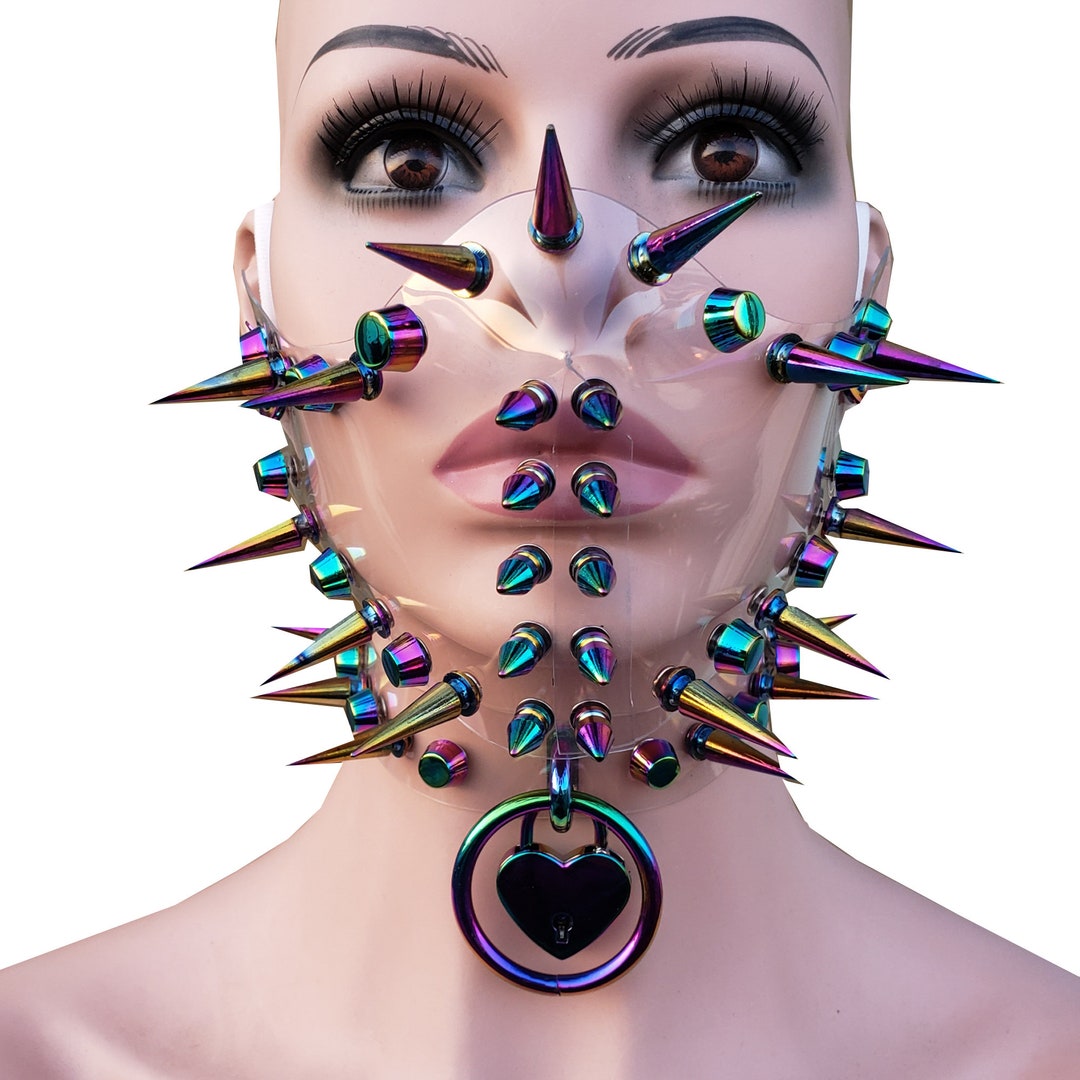 Transparent PVC Rainbow Spike Mask Heart Choker Collar - Etsy