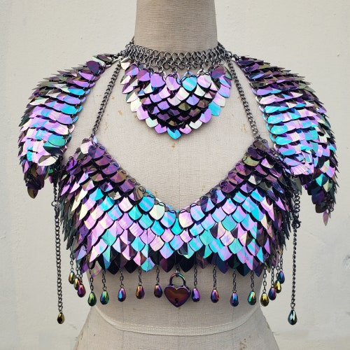Holographic Scalemail Chainmail Bikiniscalemail Choker - Etsy