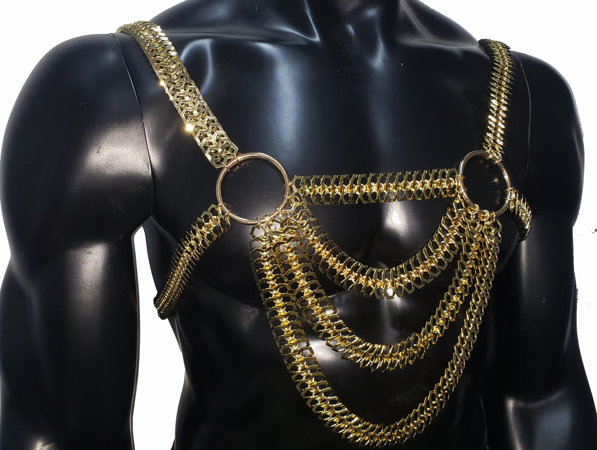 Gold Chainmail Men Armor Chest Harnessgay Outfitrave Harness - Etsy Canada