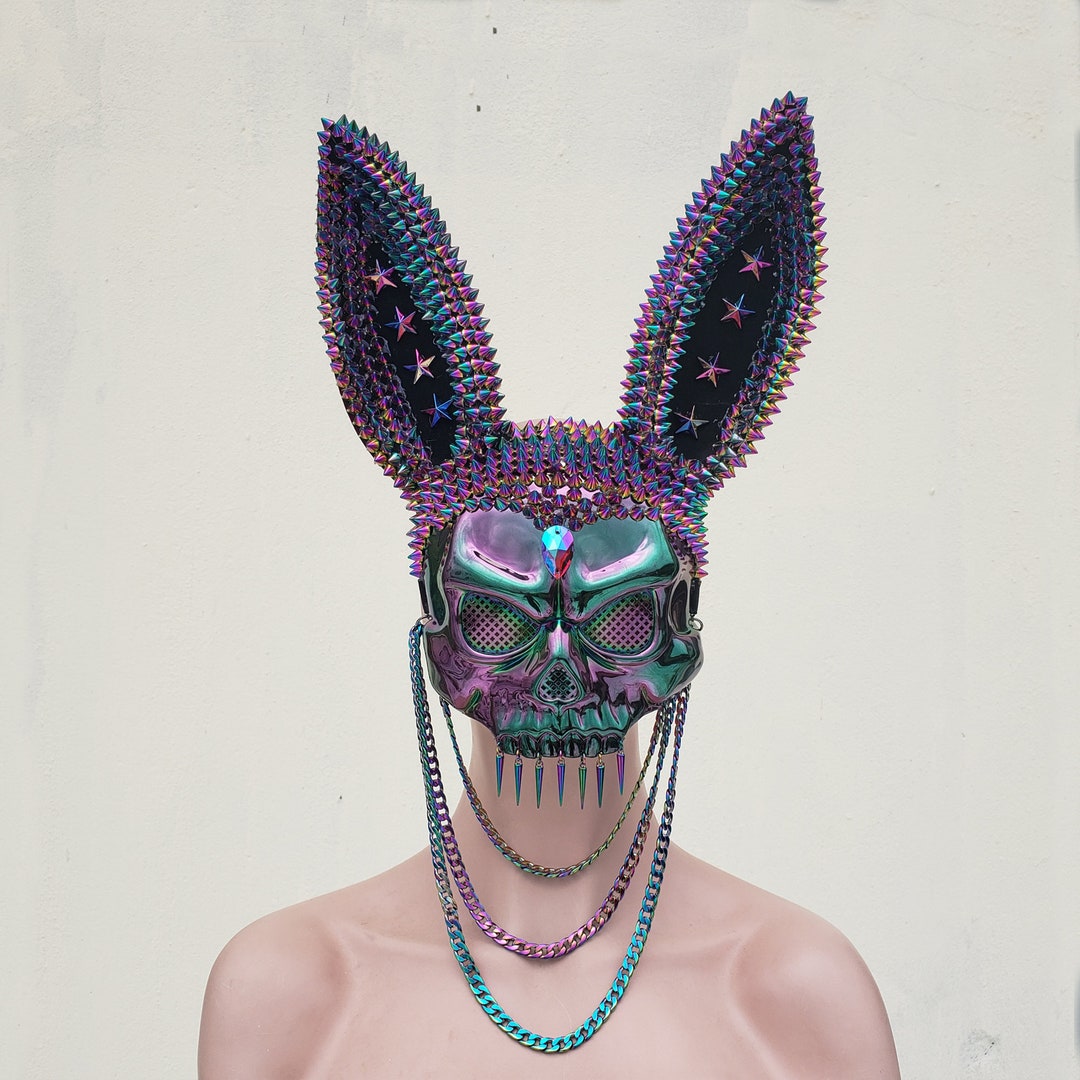 Iridescent Rainbow Bad Bunny Mask,rave Mask,fetish Rabbit Mask,sexy ...