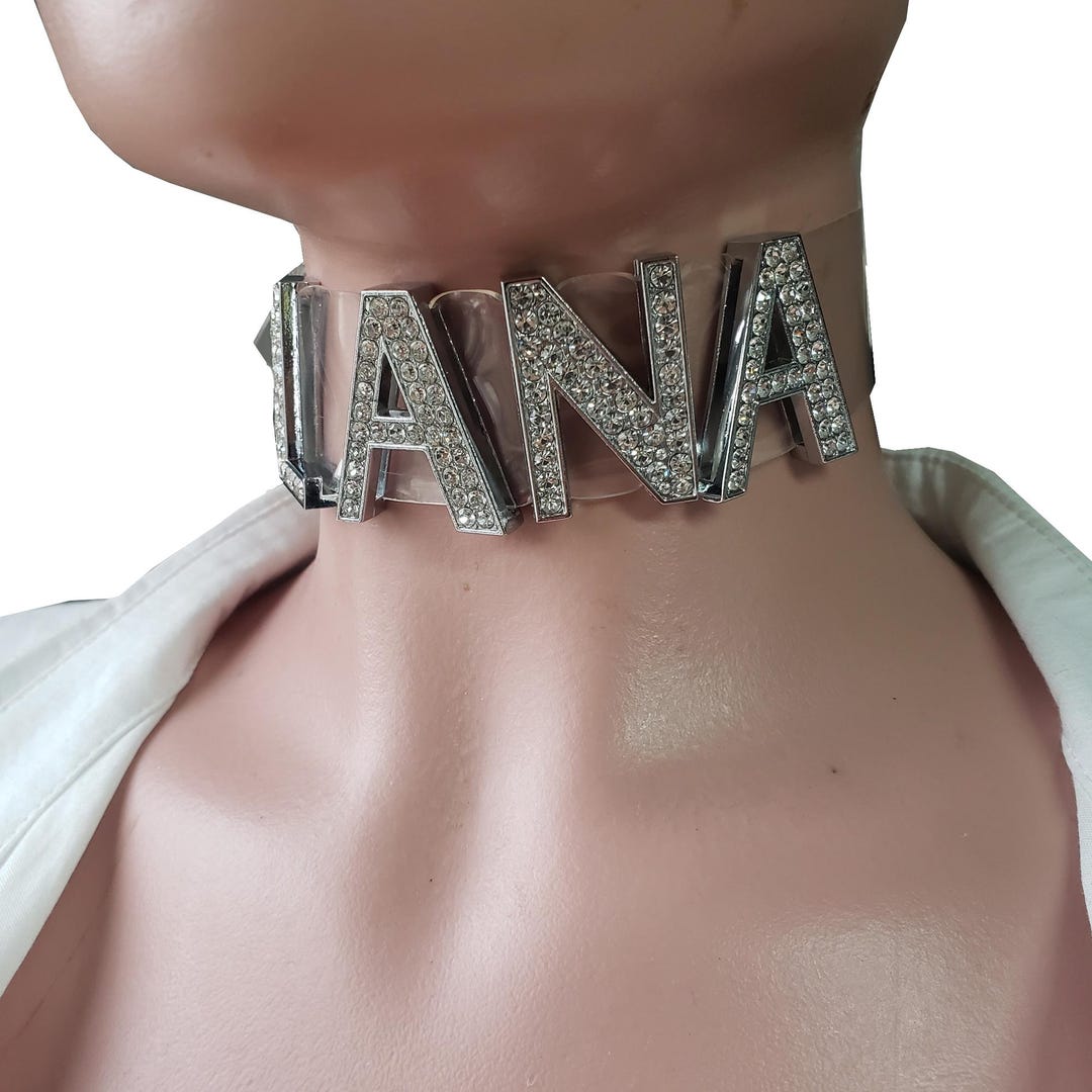 Personalized Name Choker, Custom Name Rhinestone Letter Necklace, PVC ...