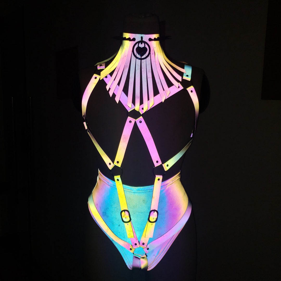 Rainbow Reflective Body Harness,fetish Harness,women Rainbow Reflective ...