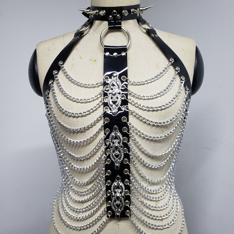 Chest Harness With Chains PVC Harness With Spike Choker | Etsy