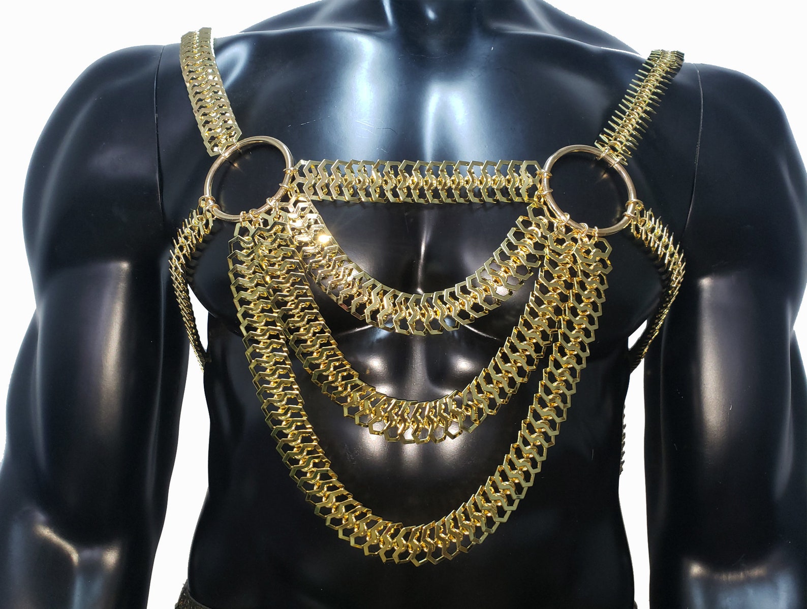 Gold Chainmail Men Armor Chest Harnessgay Outfitrave Harness - Etsy