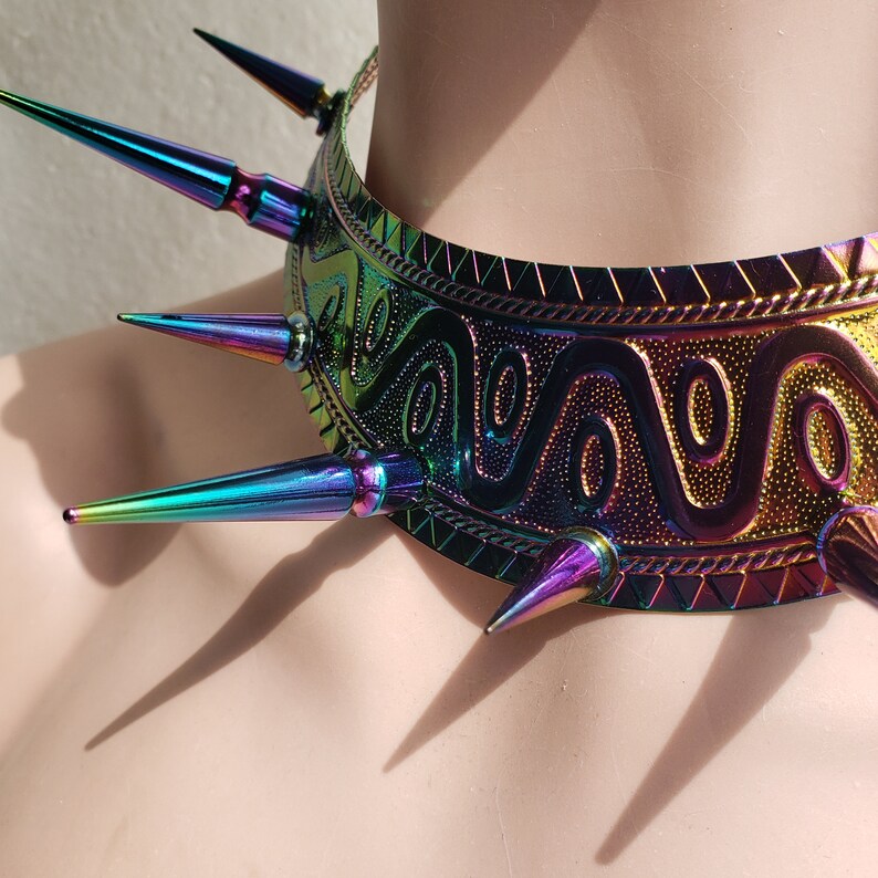 Rainbow Metal Spiked Choker Collar gothic Punk alternative - Etsy