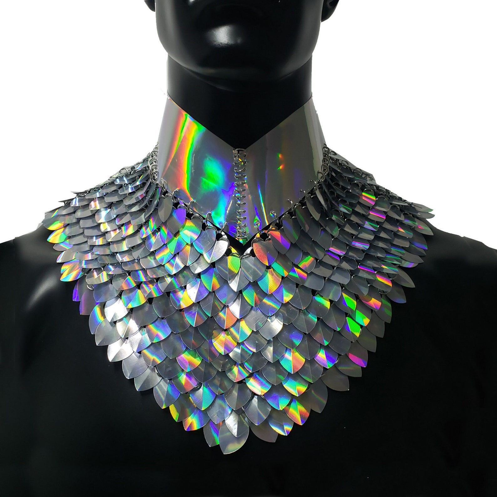 Iridescent Holographic Scalemail Chainmail Choker Necklace Jewelry ...