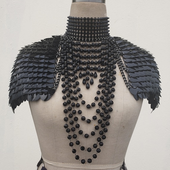 Black Scalemail Chainmail Harness Shoulder Pauldrons Pieces | Etsy