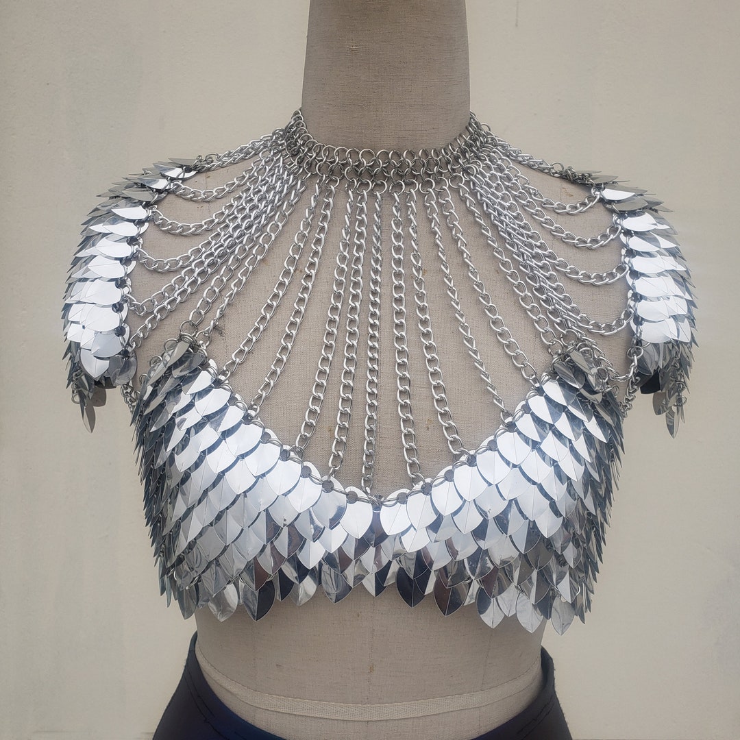 Mirror Silver Scalemail Chainmail Harness Shoulder Pauldrons Pieces ...